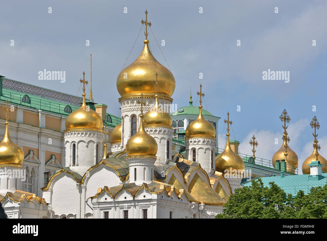 Orthodox Cathedral in the Moscow Kremlin. The Golden domes of the ...
