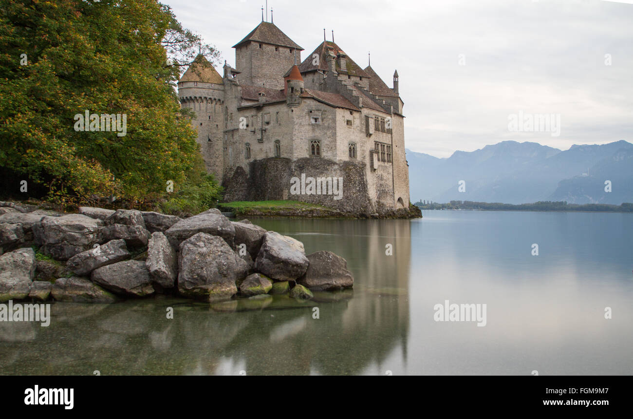 Castle Chillon along Lake Geneva Stock Photo - Alamy