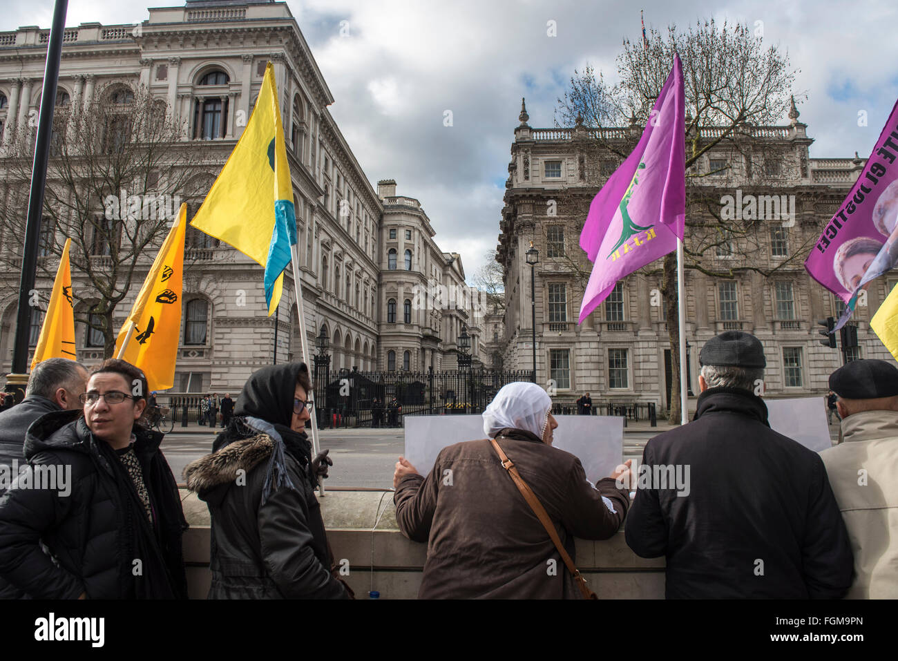 Kurdish people protest outside the Downing Street, London, UK. 10th ...