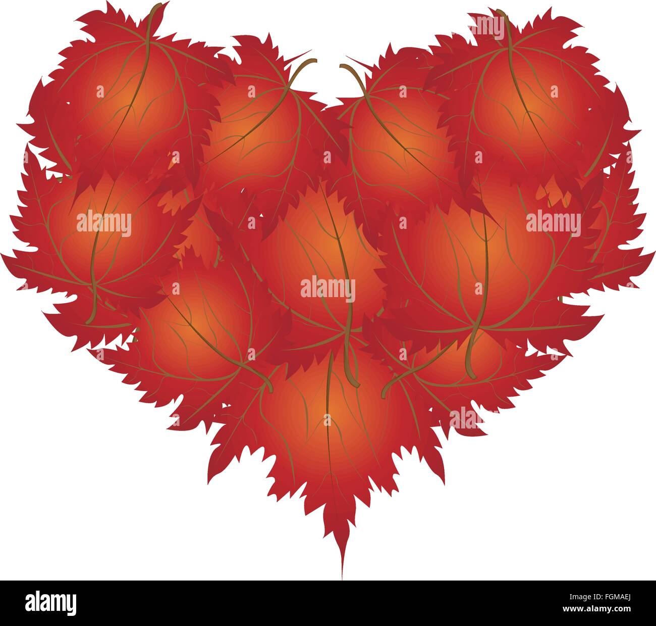 Love Concept, Illustration of Red Maple Leaves Forming in Heart Shape ...