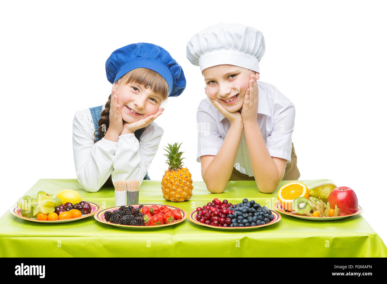 Children making fruit snacks Stock Photo - Alamy