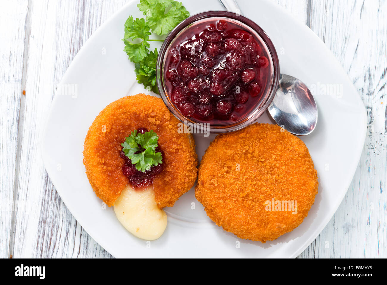 Fried Camembert (selective focus) with Cranberry sauce Stock Photo - Alamy