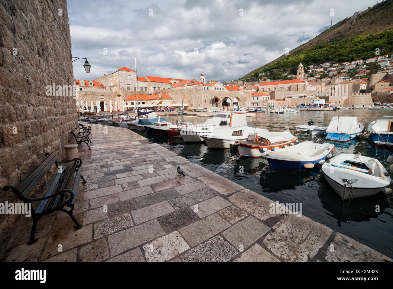 Croatia, Dalmatia, Dubrovnik, Adriatic Sea, marina medieval waterfront ...