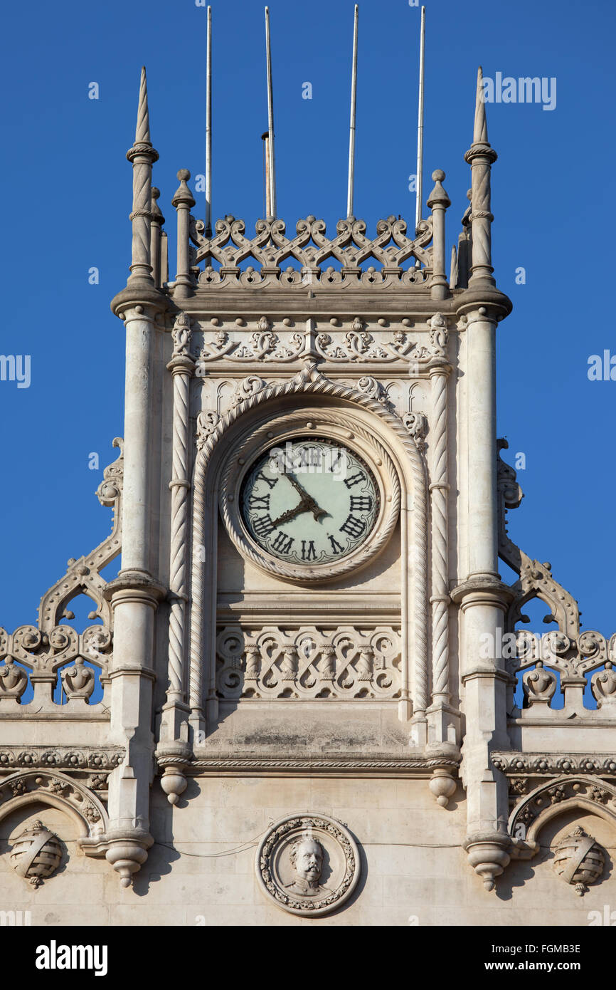 Rossio Railway Station in Lisbon, Portugal, clock on top of the ...