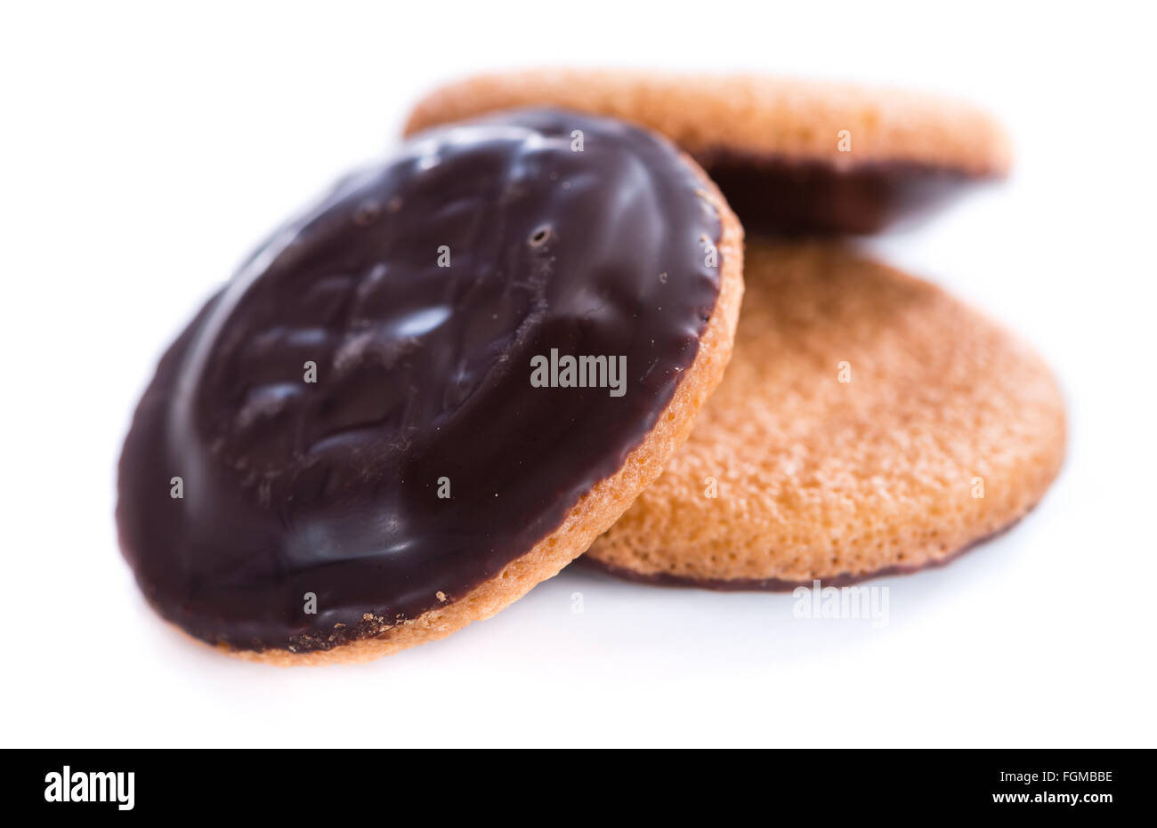 Some Jaffa Cakes isolated on white background (close-up shot Stock ...