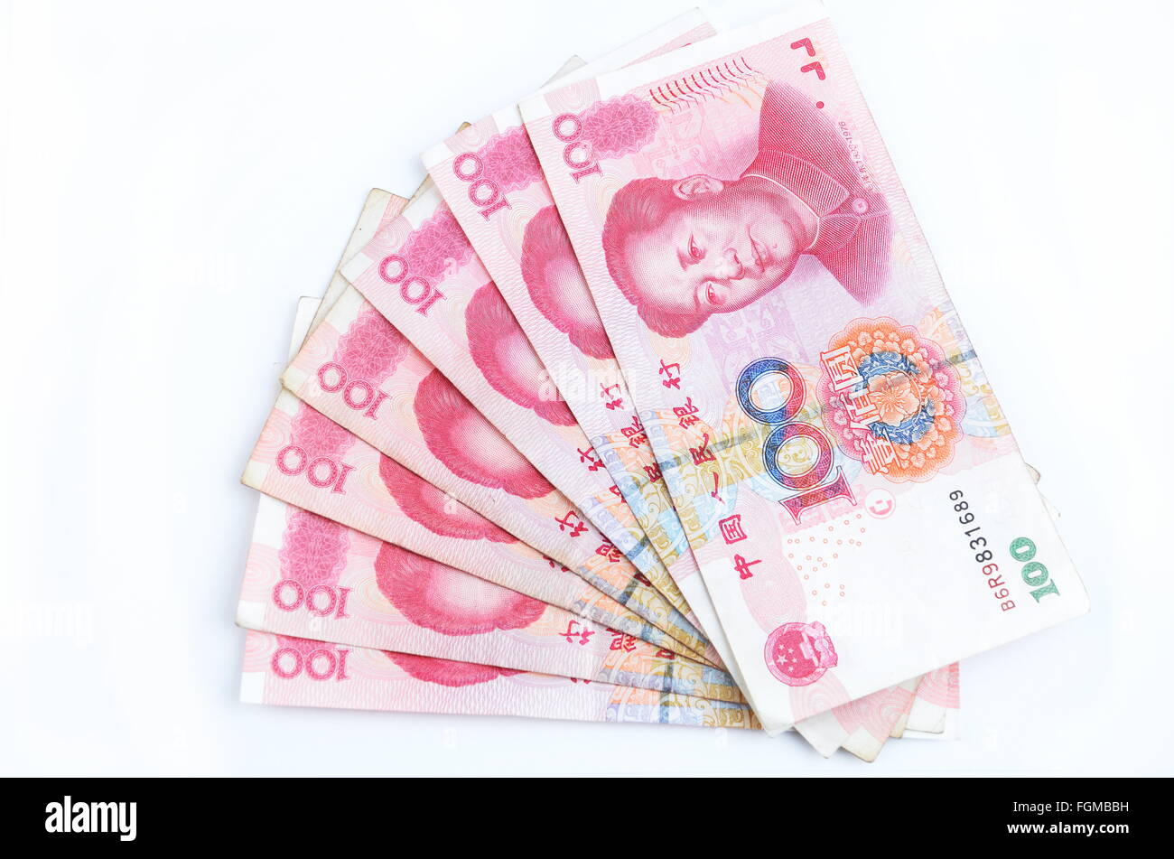 Chinese currency, Yuan, hundred RMB. Colorful photo of same banknotes ...