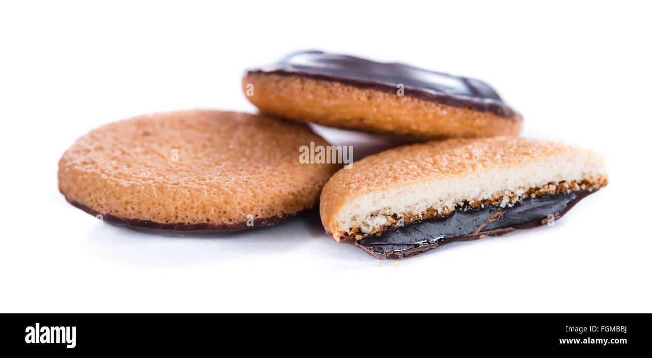 Some Jaffa Cakes isolated on white background (close-up shot Stock ...