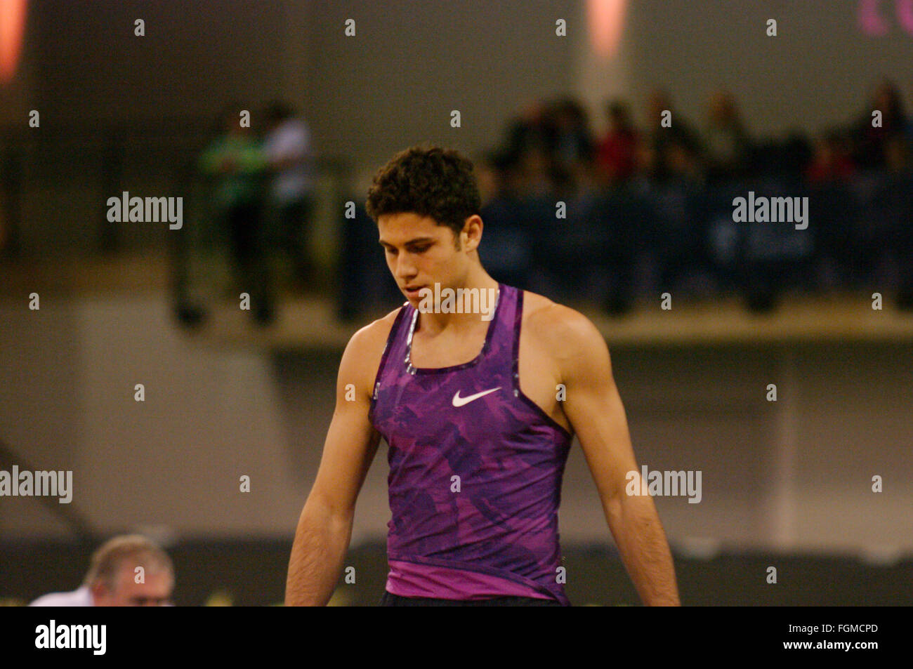 Glasgow, UK, 20 February 2016, Thiago Braz of Brazil walking back after ...