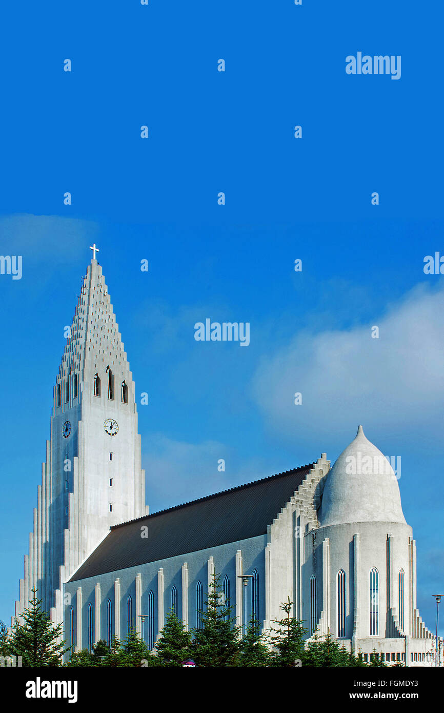 Reykjavik Iceland Arctic Hallgrimskirkja downtown tall church with ...