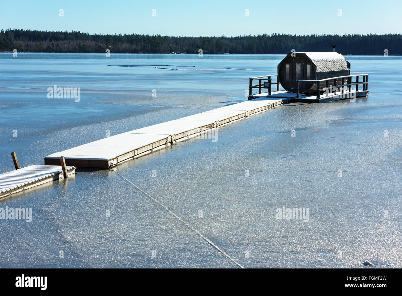 Ryd, Sweden - February 16, 2016: An octagonal outdoor furniture sauna ...