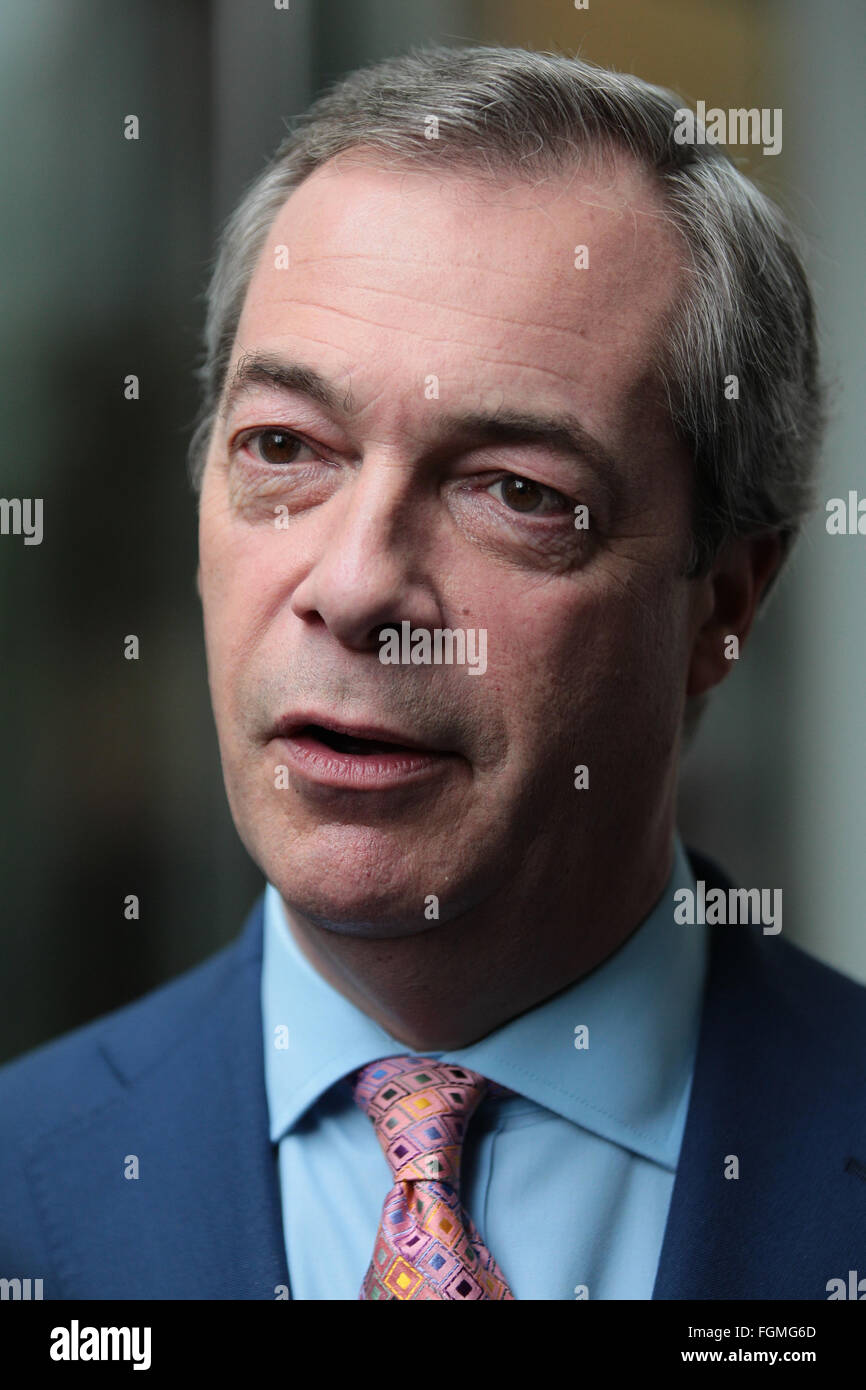 London, UK. 21st February, 2016. Nigel Farage at The Andrew Marr Show ...