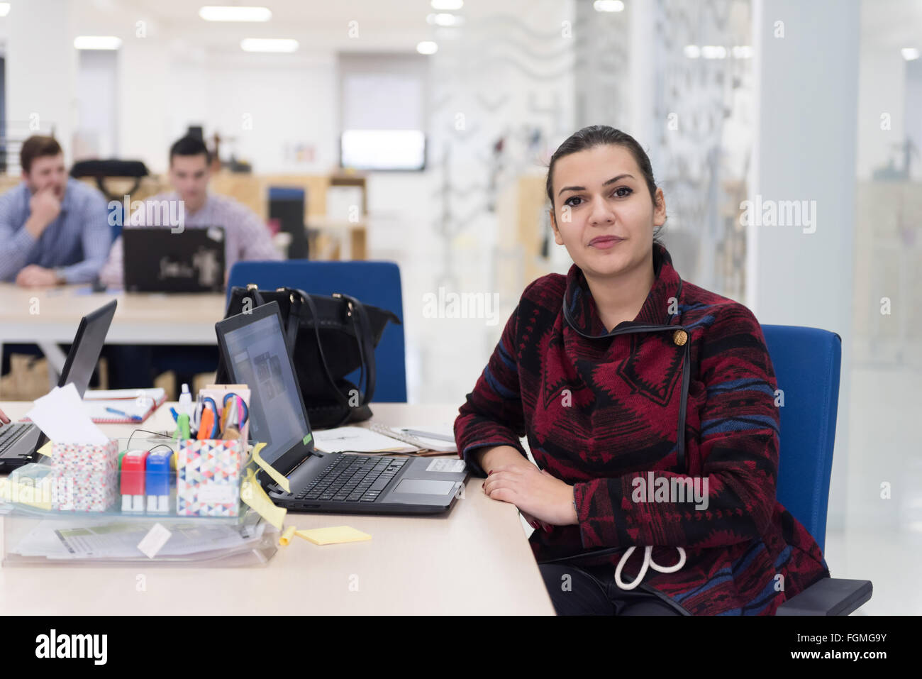 startup business, woman working on laptop computer at modern office ...