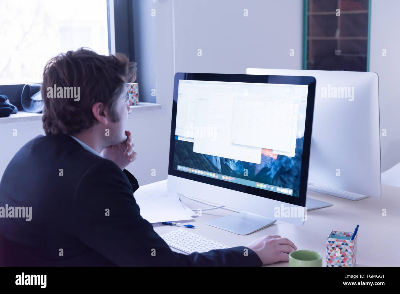 startup business, software developer working on computer at modern ...