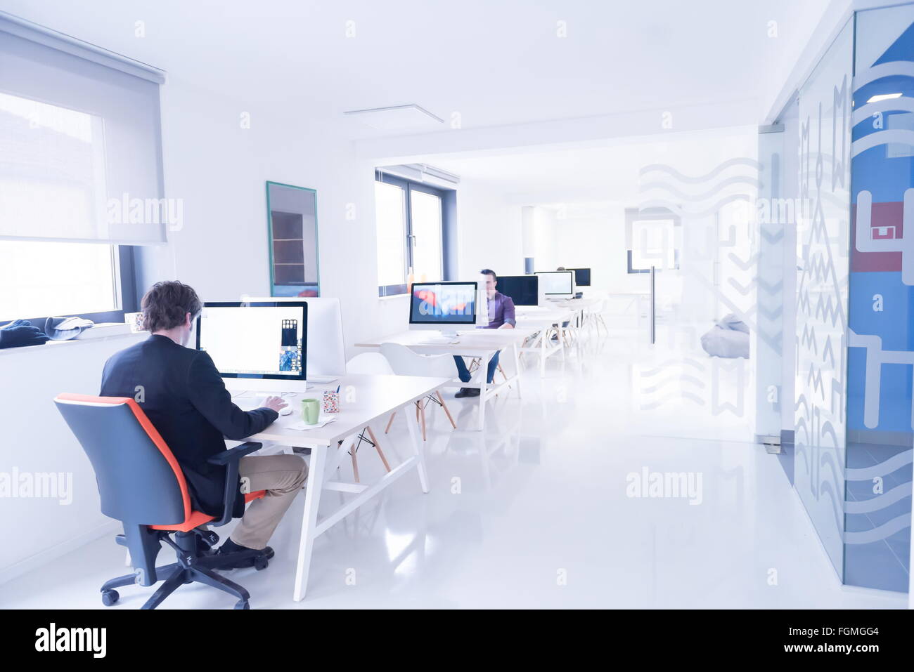 startup business, software developer working on computer at modern ...