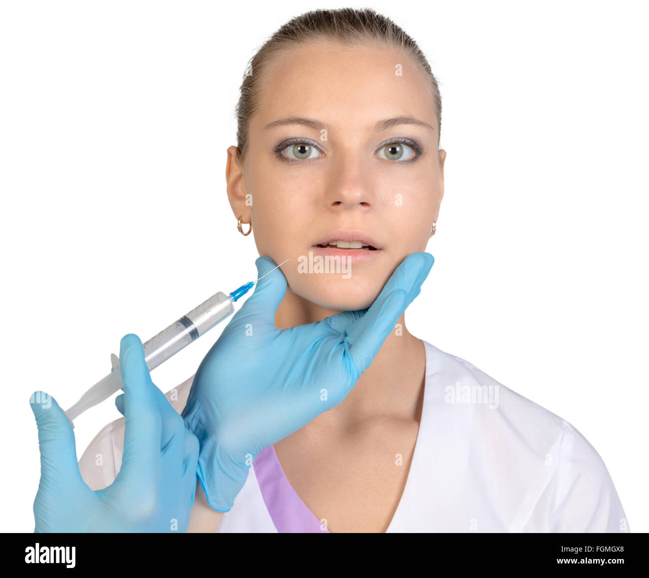 Young beautiful girl getting Botox injection from a syringe Stock Photo ...