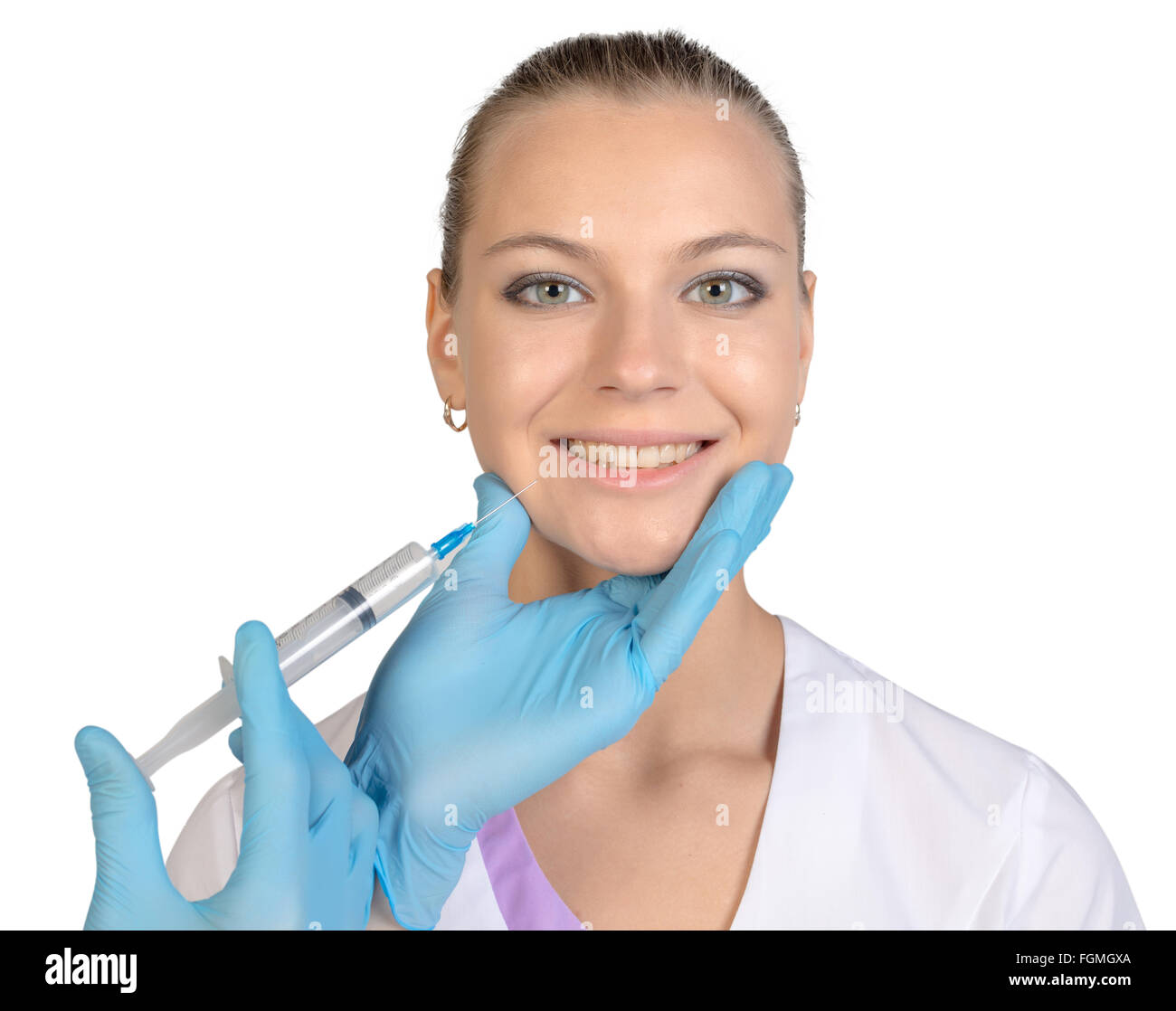 Young beautiful girl getting Botox injection from a syringe Stock Photo ...