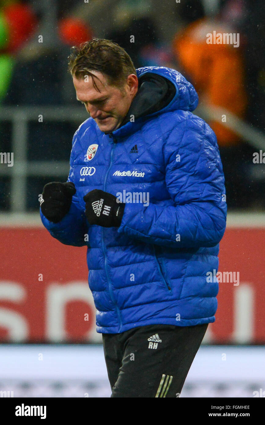 Ingolstadt, Germany. 20th Feb, 2016. Ingolstadt's coach Ralph Hasenhuettl celebrating after the ...