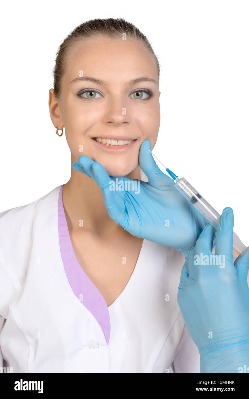 Young beautiful girl getting Botox injection from a syringe Stock Photo ...