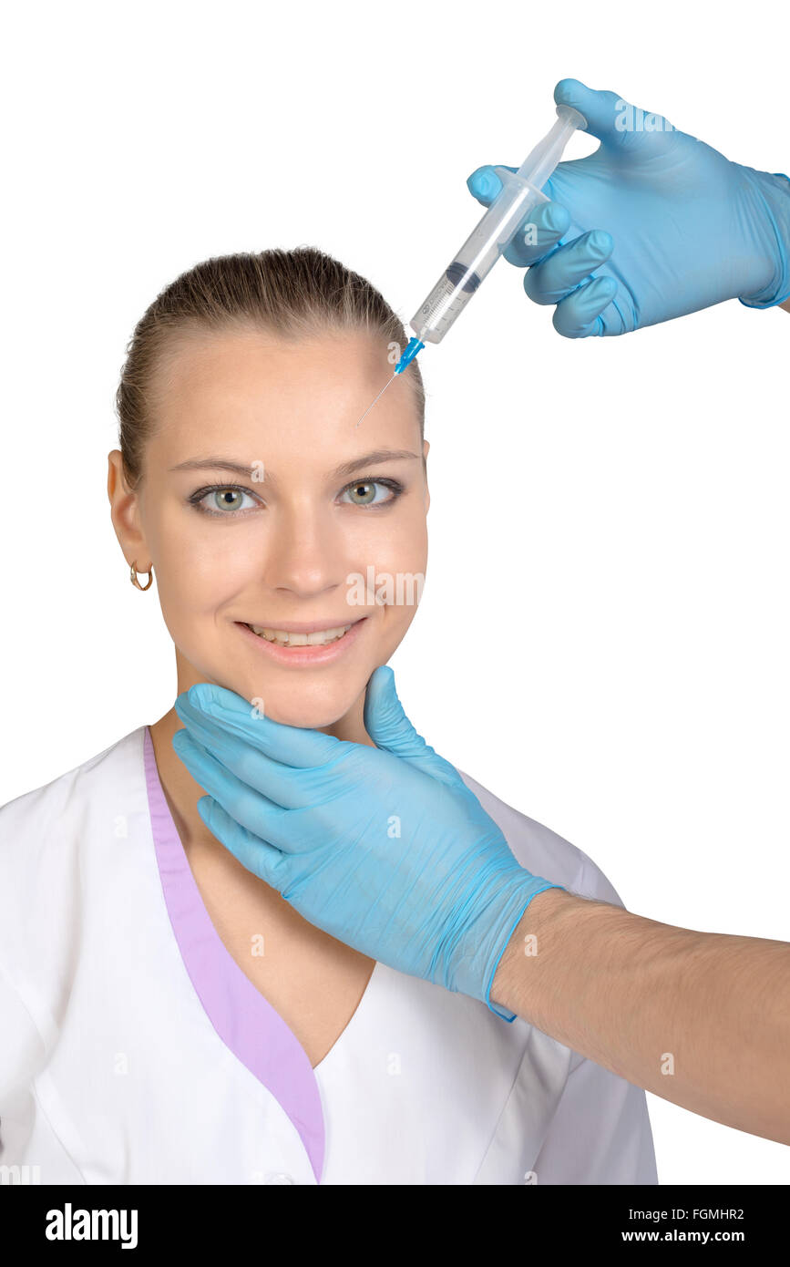 Young beautiful girl getting Botox injection from a syringe Stock Photo ...