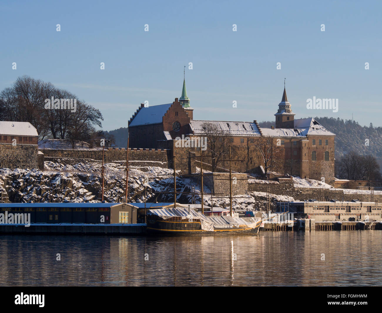The historic Akershus fortress and castle dominating the view above the ...