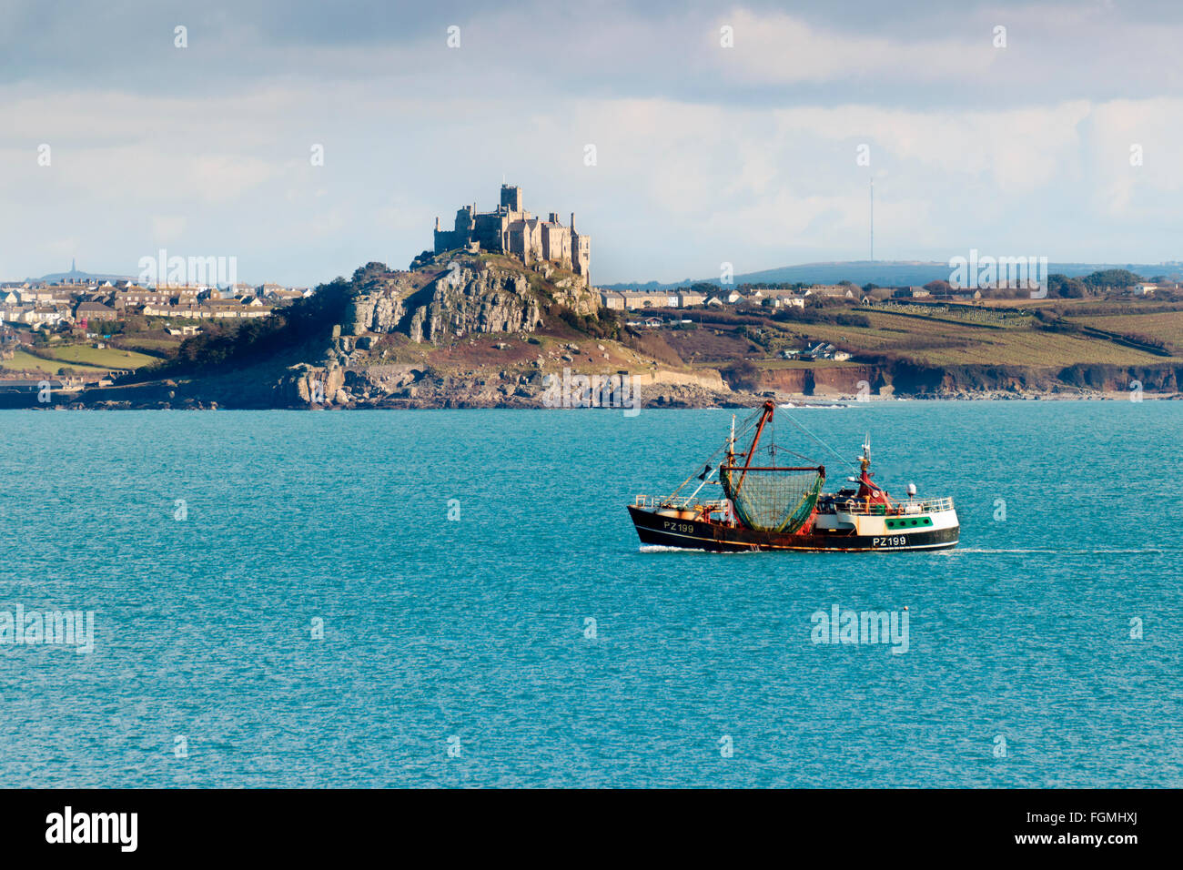Beam trawler PZ 199 Algrie heads across Mount's Bay, Cornwall towards ...