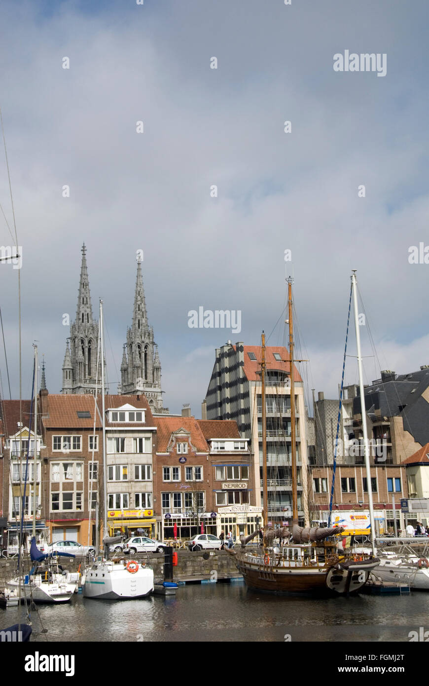 BELGIUM; OSTEND; MARINA AND CHURCH SPIRES Stock Photo - Alamy