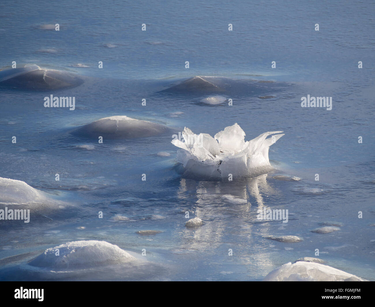 Ice hummock on a small scale, sea ice breaking up and making beautiful ...