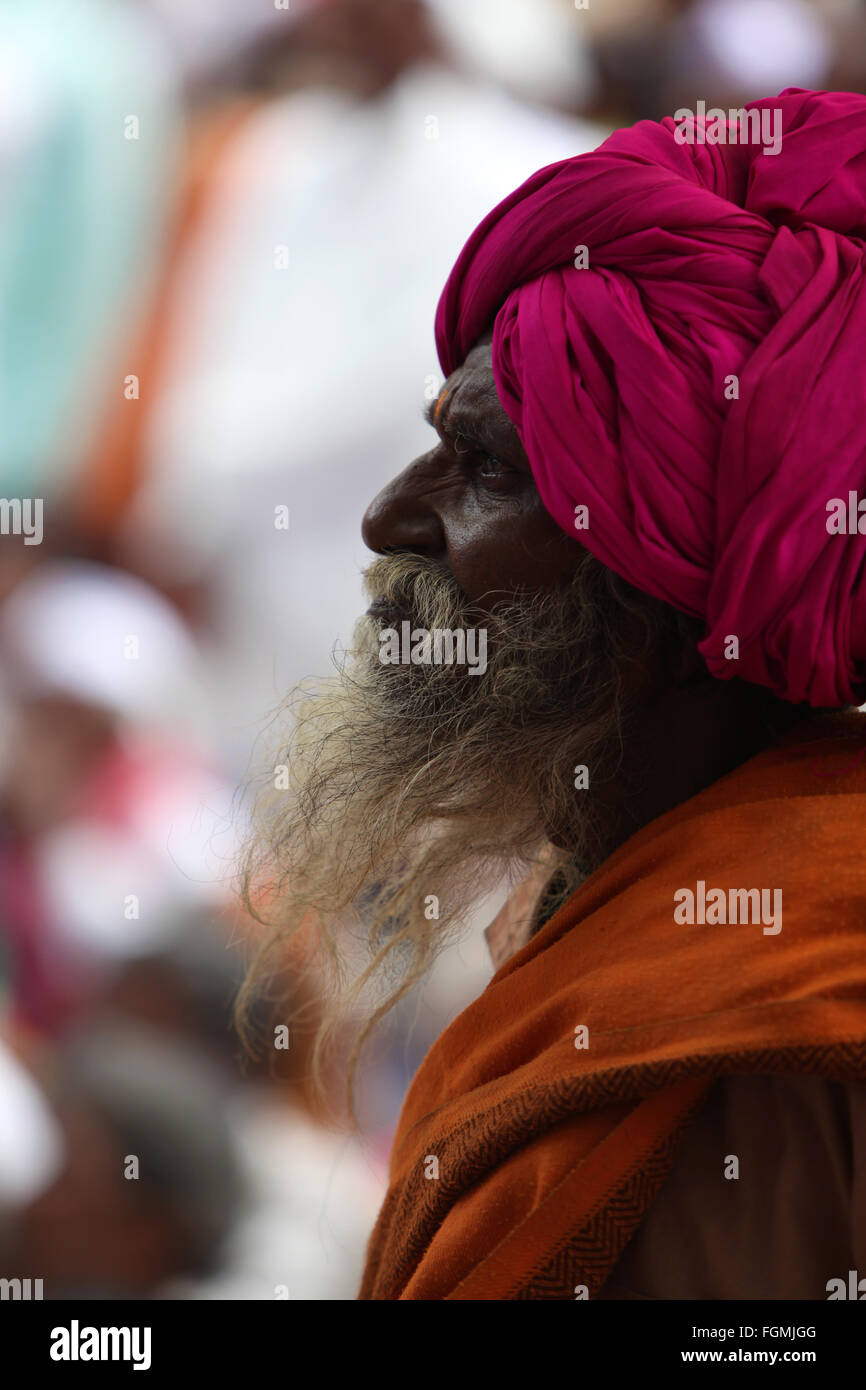 Pune, India - July 11, 2015: A portrait of an old Indian pilgrim during ...