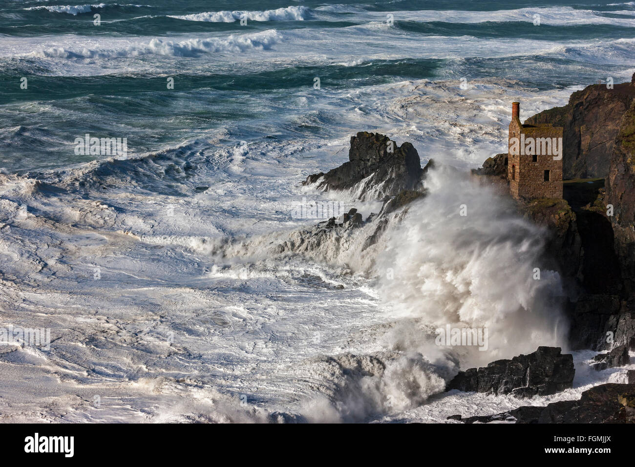 Botallack, England. 8th, February, 2016. Massive Waves, created by ...