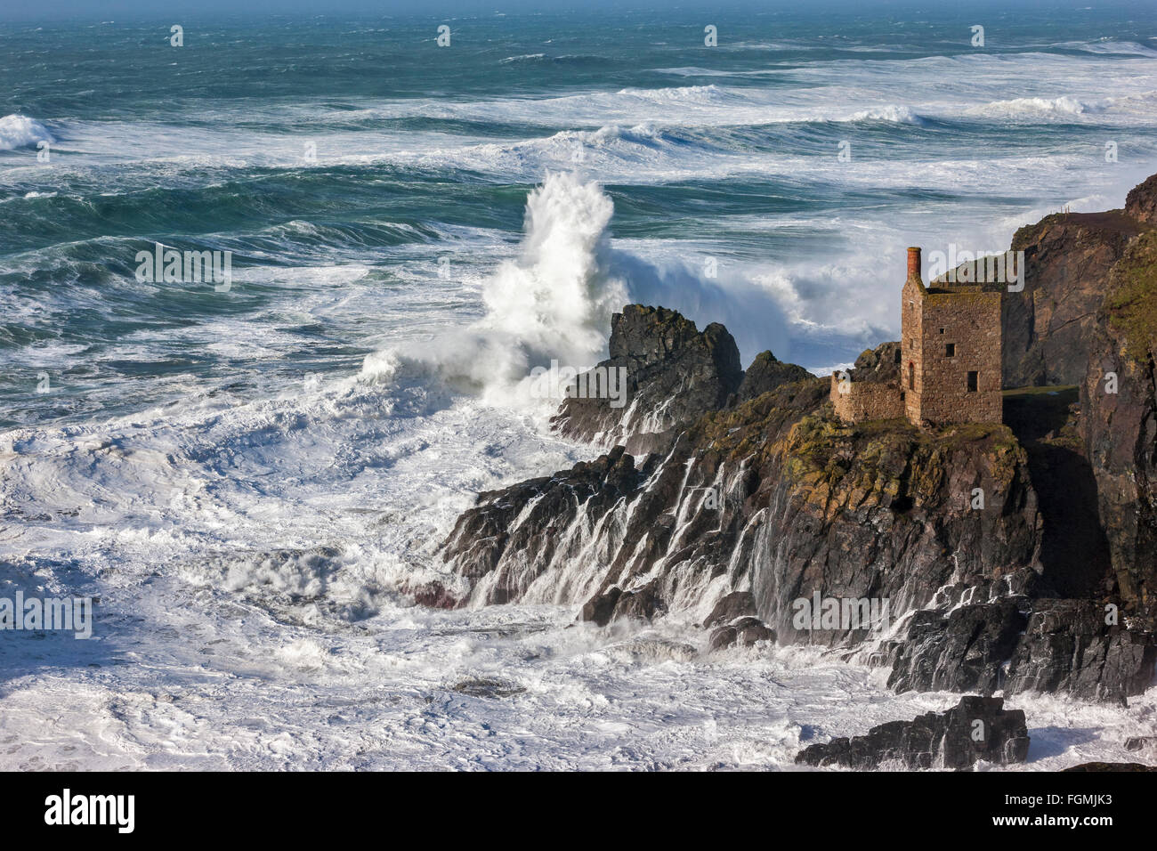 Botallack, England. 8th, February, 2016. Massive Waves, created by ...