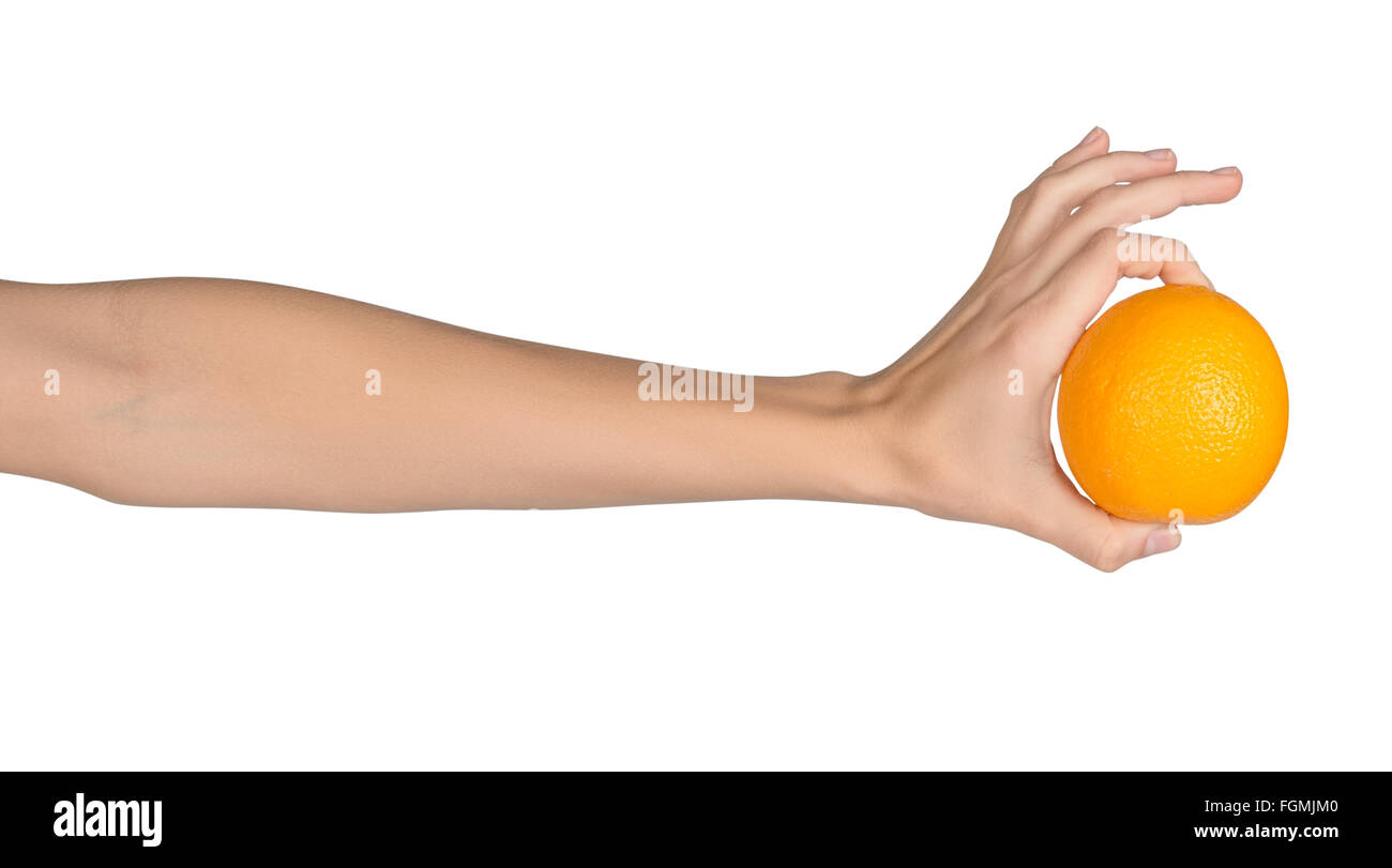 Close-up of a female hand holding an orange Stock Photo - Alamy