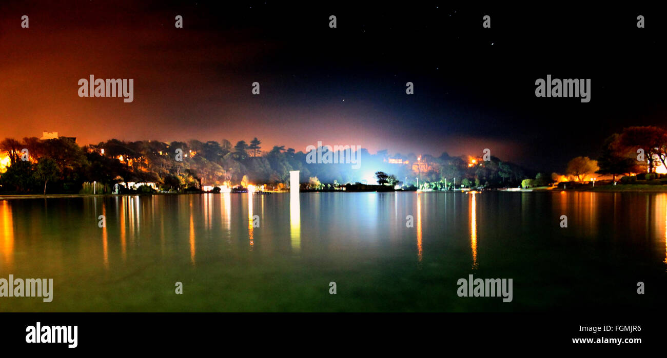 Mooragh Park and Lake, Ramsey Isle of Man at night Stock Photo - Alamy
