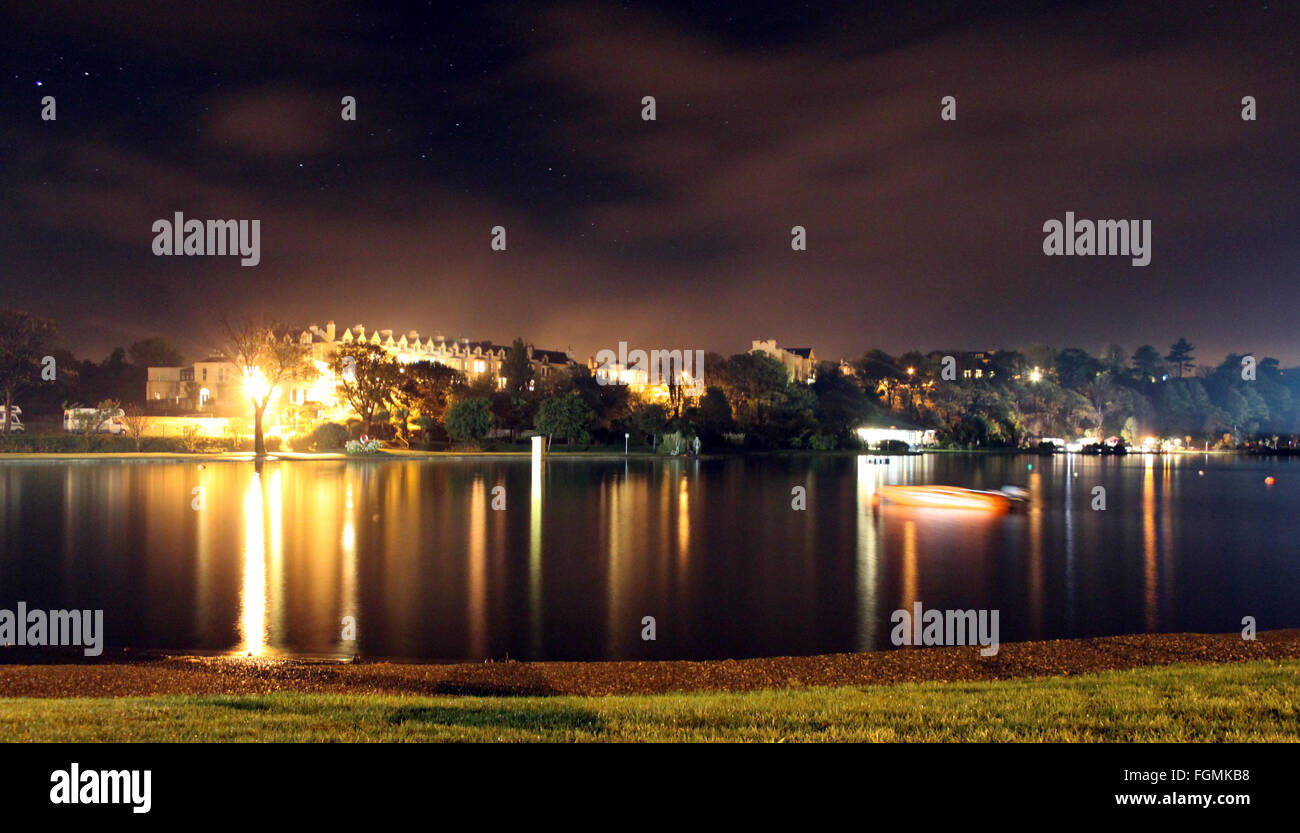 Mooragh Park and Lake, Ramsey Isle of Man at night Stock Photo - Alamy