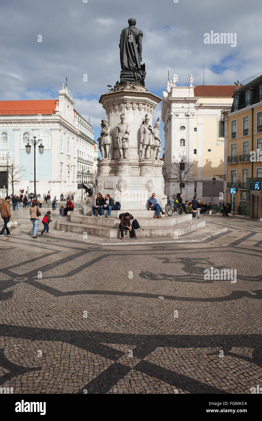 Portugal, city of Lisbon, Camoes Square with statue to poet Luis de ...