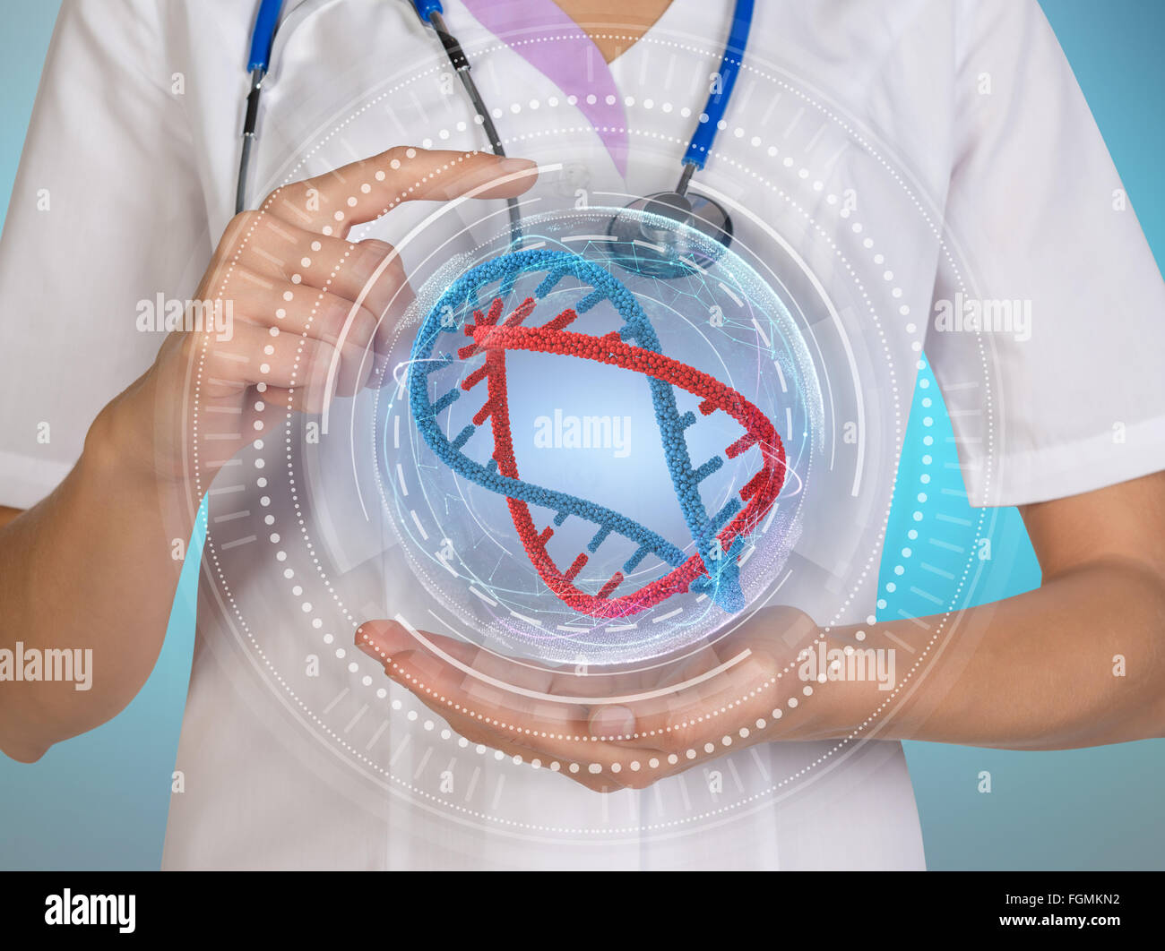 Woman scientist touching dna molecule hi-res stock photography and ...