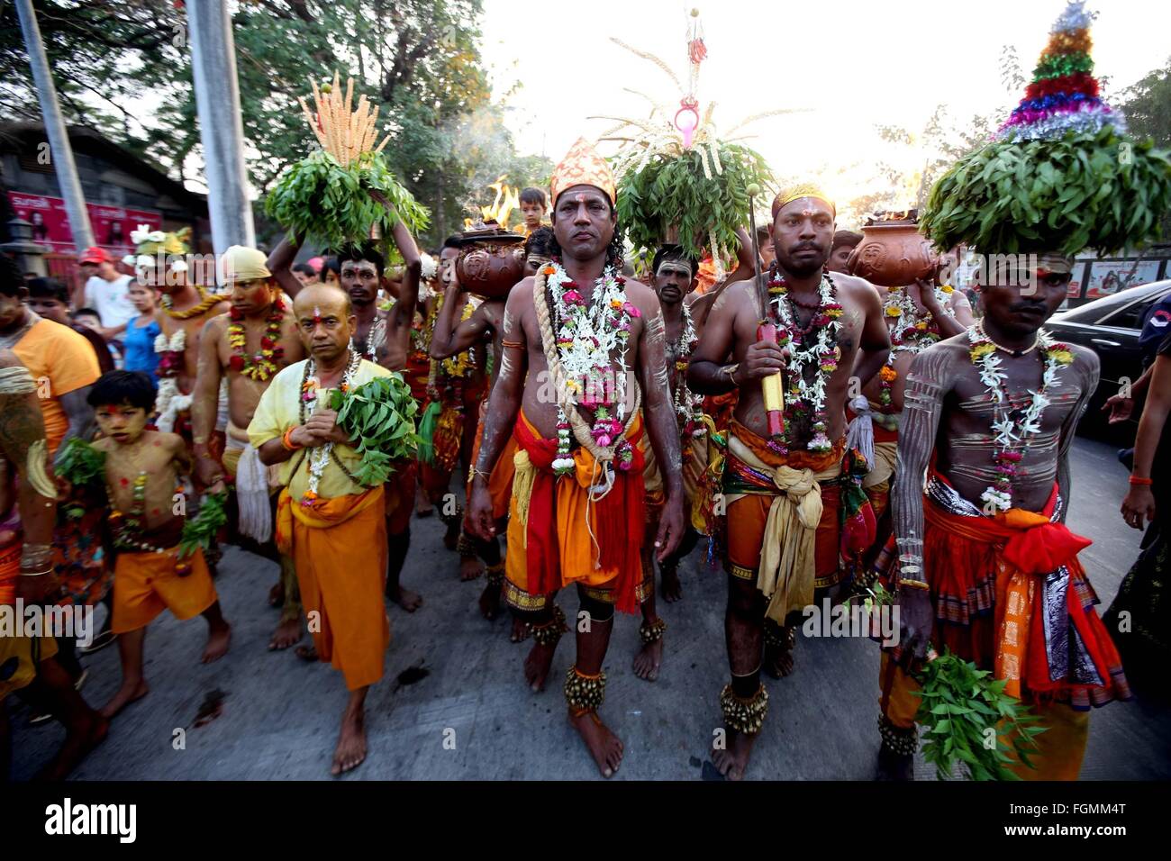 Yangon, Myanmar. 21st Feb, 2016. Hindu devotees attend a celebration of ...