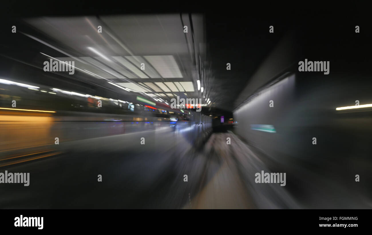 Reflection of subway tunnel in train's window Stock Photo - Alamy