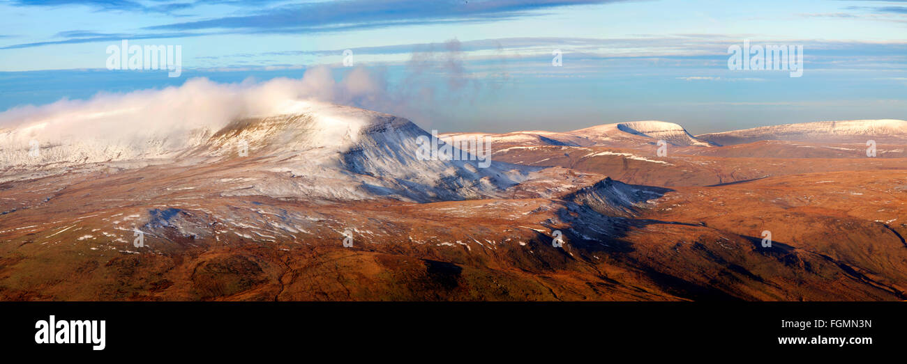 Snow capped Fan Fawr, and Fan Dringarth, Fforest Fawr, Brecon Beacons ...