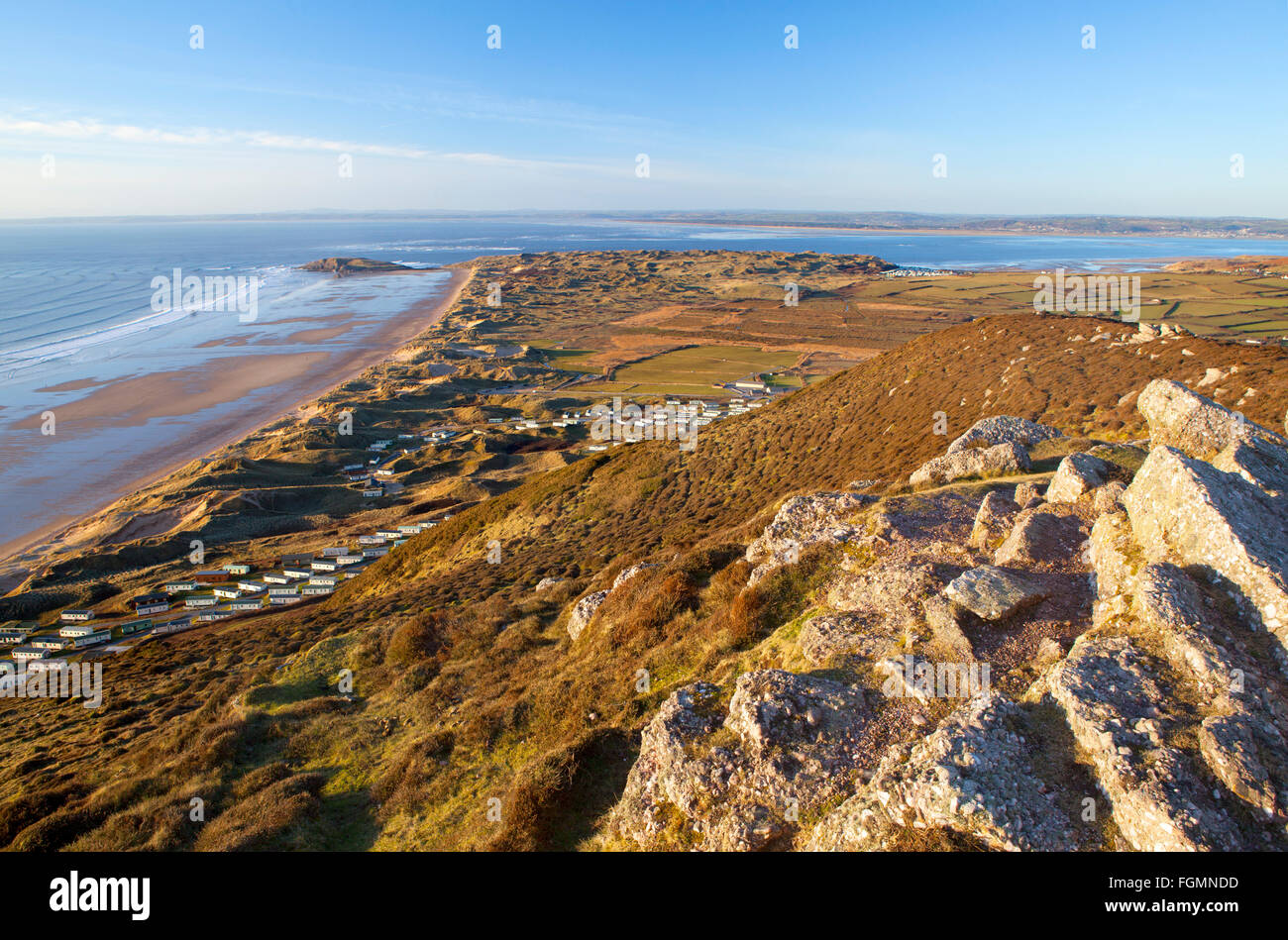 Burry holms Island and Llangennith dunes and beach as seen from ...