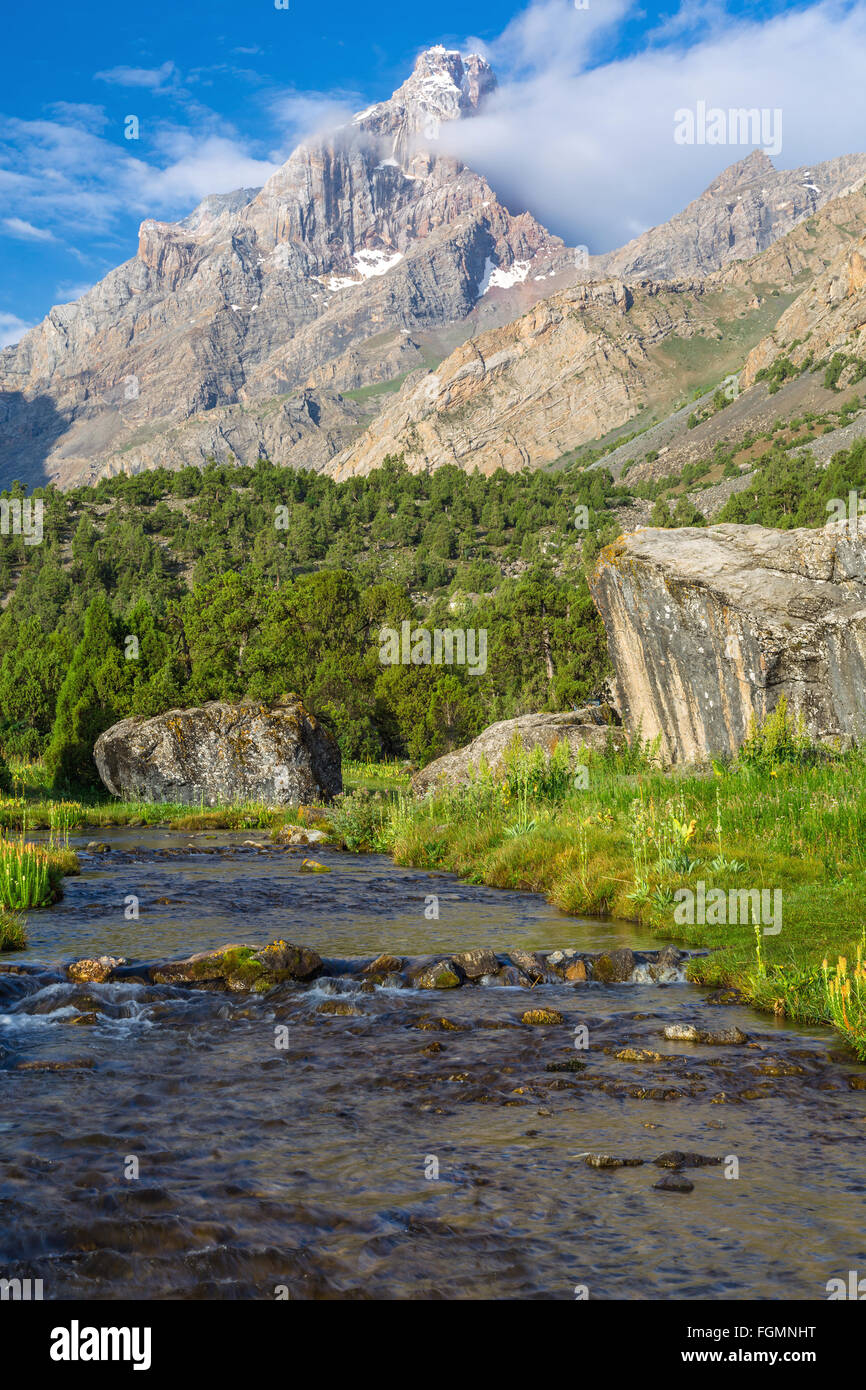 River and mount vertical composition Stock Photo - Alamy