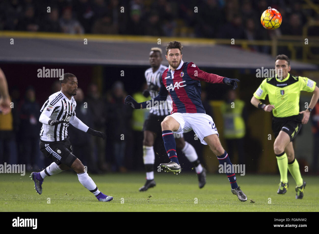 Bologna, Italy. 19th Feb, 2016. Patrice Evra (Juventus), Luca Rizzo ...