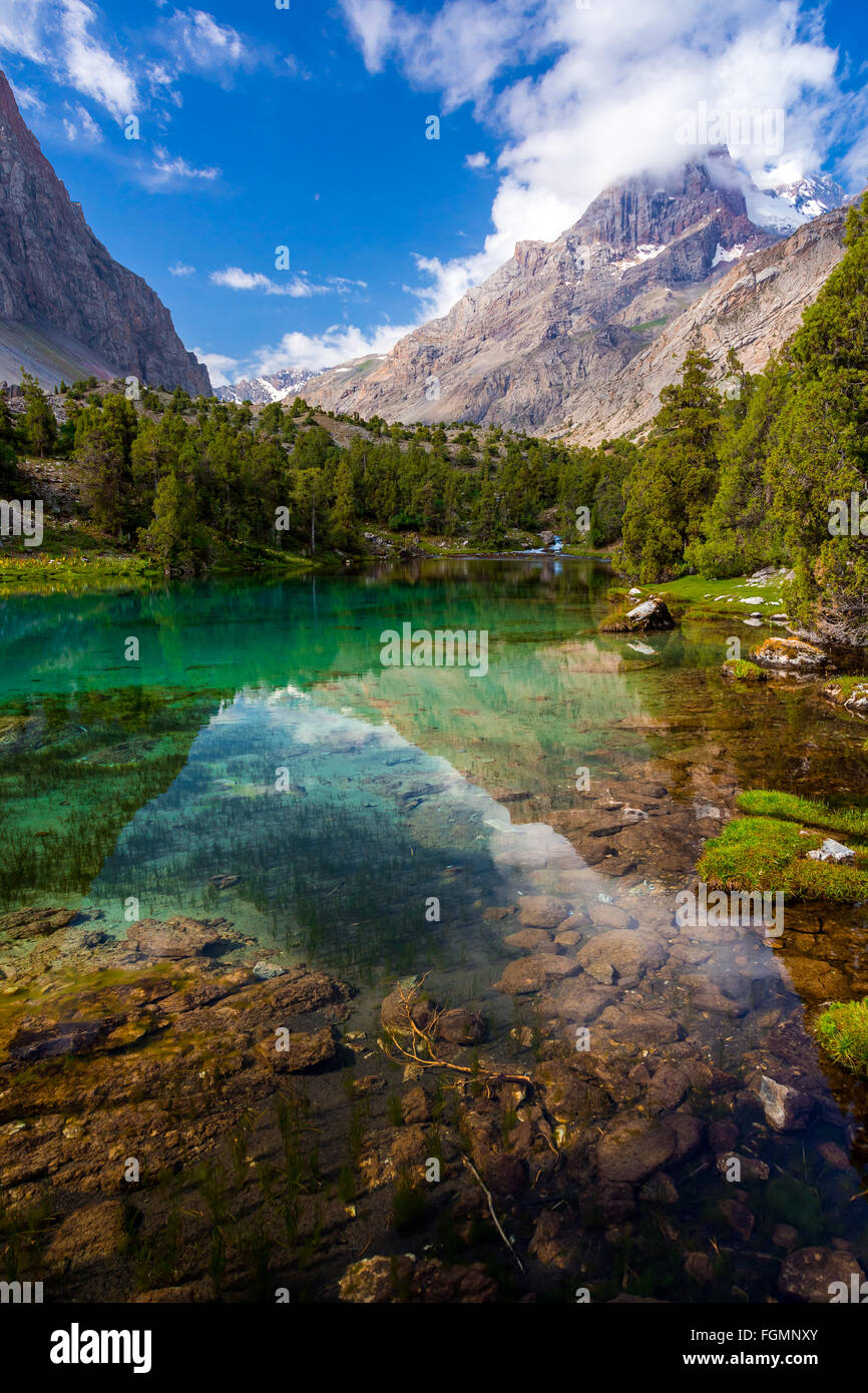 Mountain lake view vertical Stock Photo - Alamy