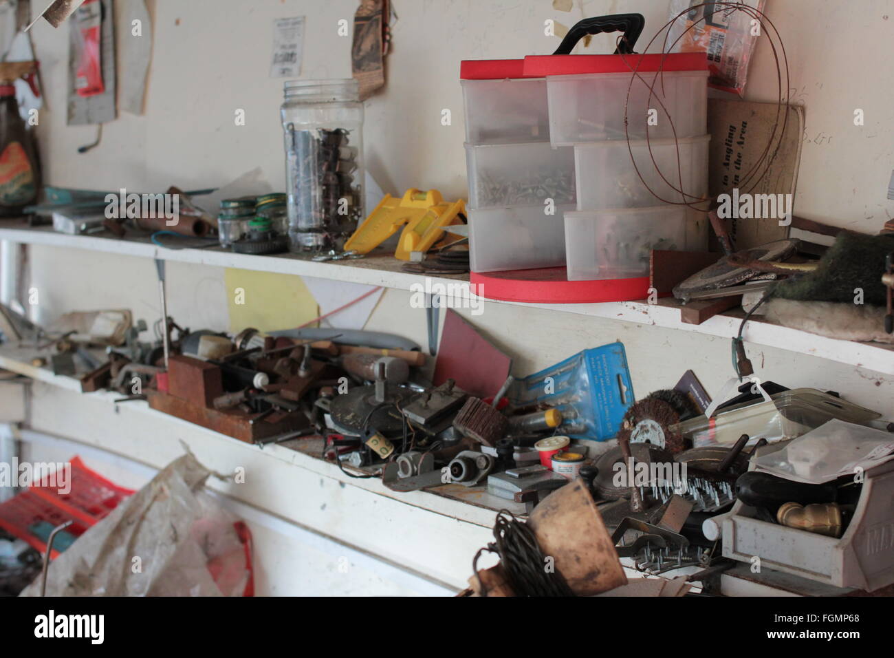 clutter of tools in workshop Stock Photo - Alamy