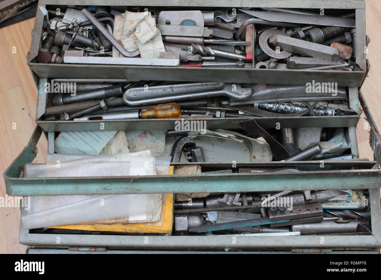 toolbox and tools of an mechanic or engineer Stock Photo - Alamy