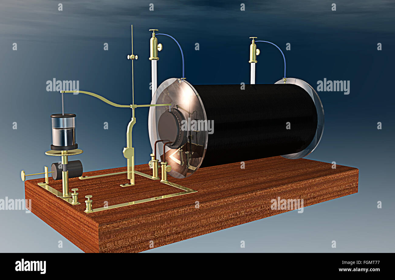 Ruhmkorff inductor, electrical transformer used to produce high-voltage ...