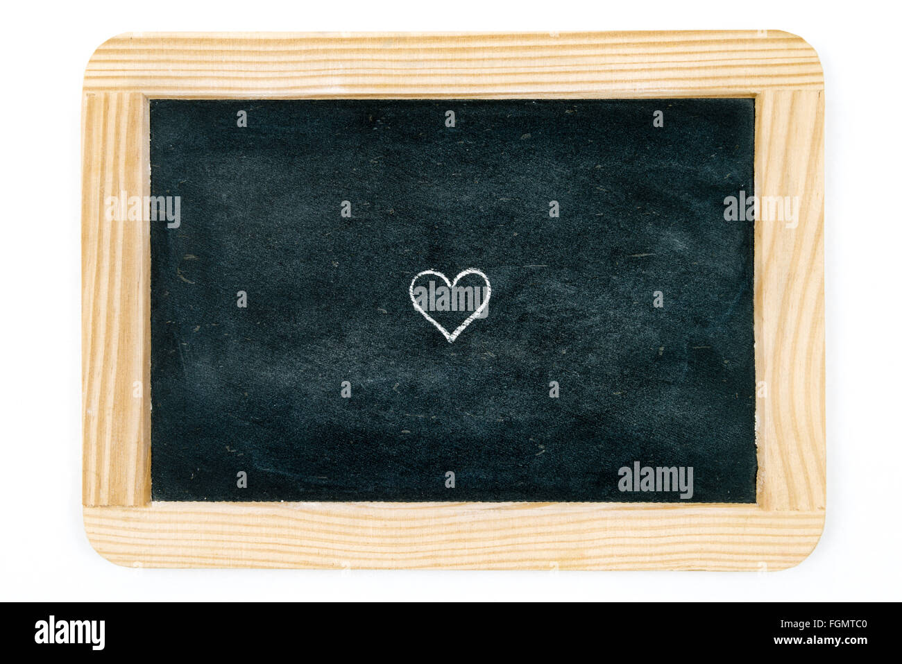 Wooden vintage chalkboard frame isolated on white with heart shape ...