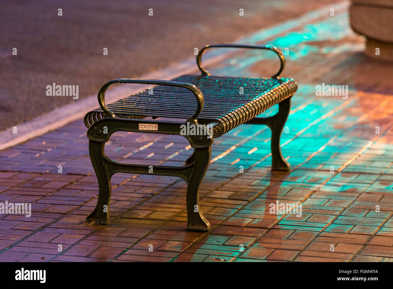 City bench street scene of downtown Victoria at predawn-Victoria ...