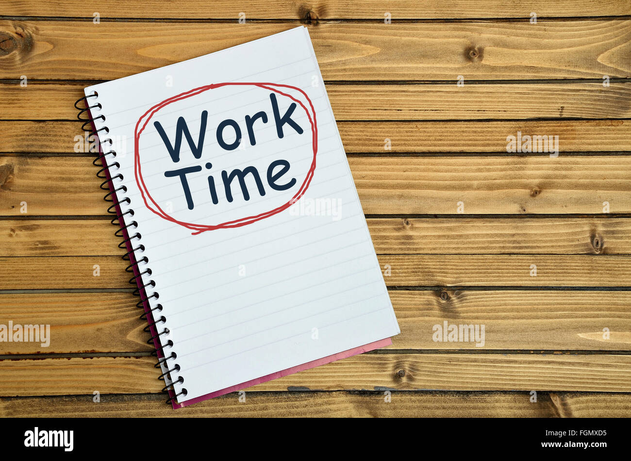 Work time word on notebook page Stock Photo - Alamy