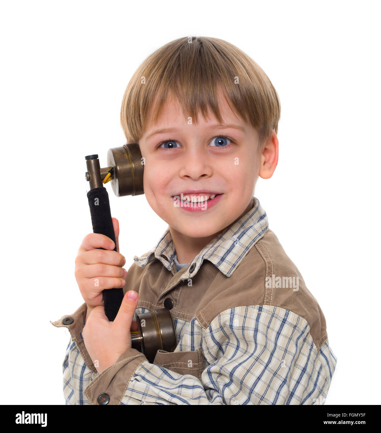 cute boy with vintage phone Stock Photo - Alamy