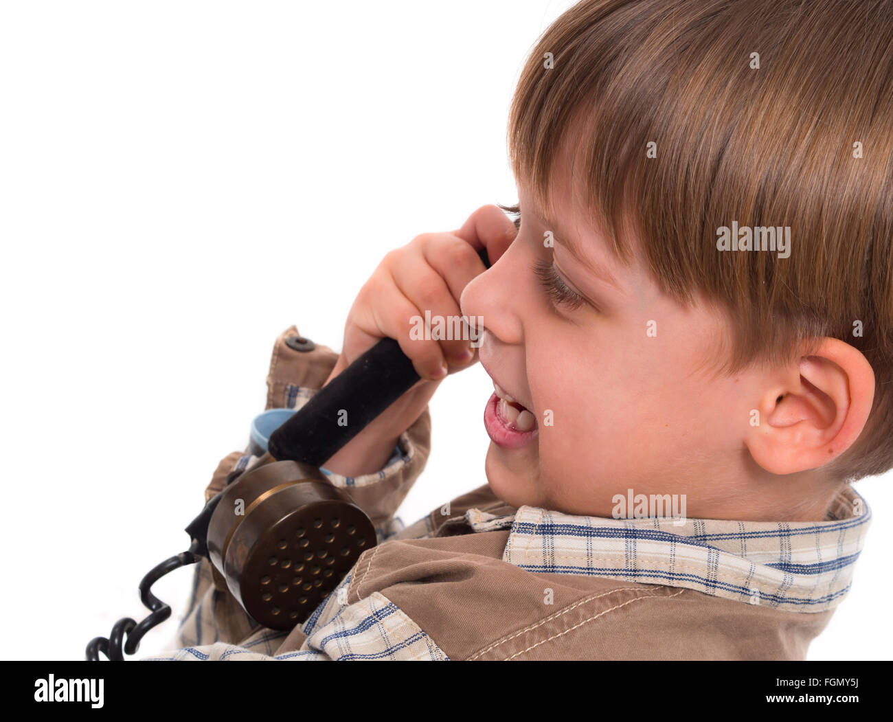 cute boy with vintage phone Stock Photo - Alamy